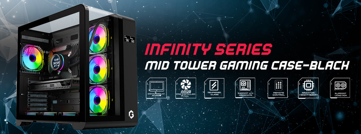 GAMEON Infinity Midnight Series ARGB Mid Tower Gaming Case - Black ...