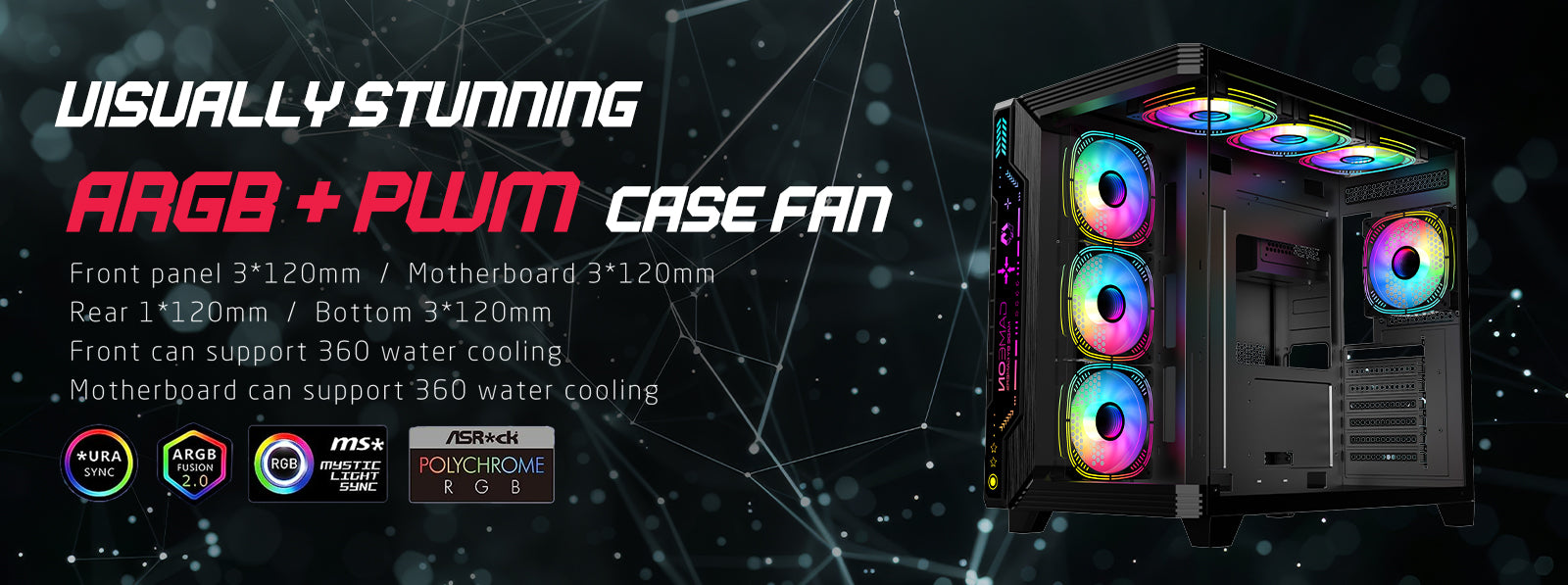 GAMEON Pulse Midnight Series ARGB Mid Tower Gaming Case - Black ...