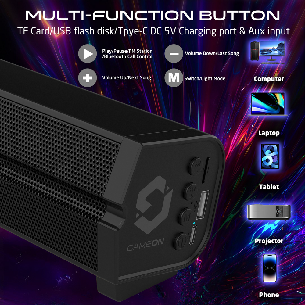 GAMEON Sonicstorm X Wireless RGB Gaming Soundbar - Black – gameon.store